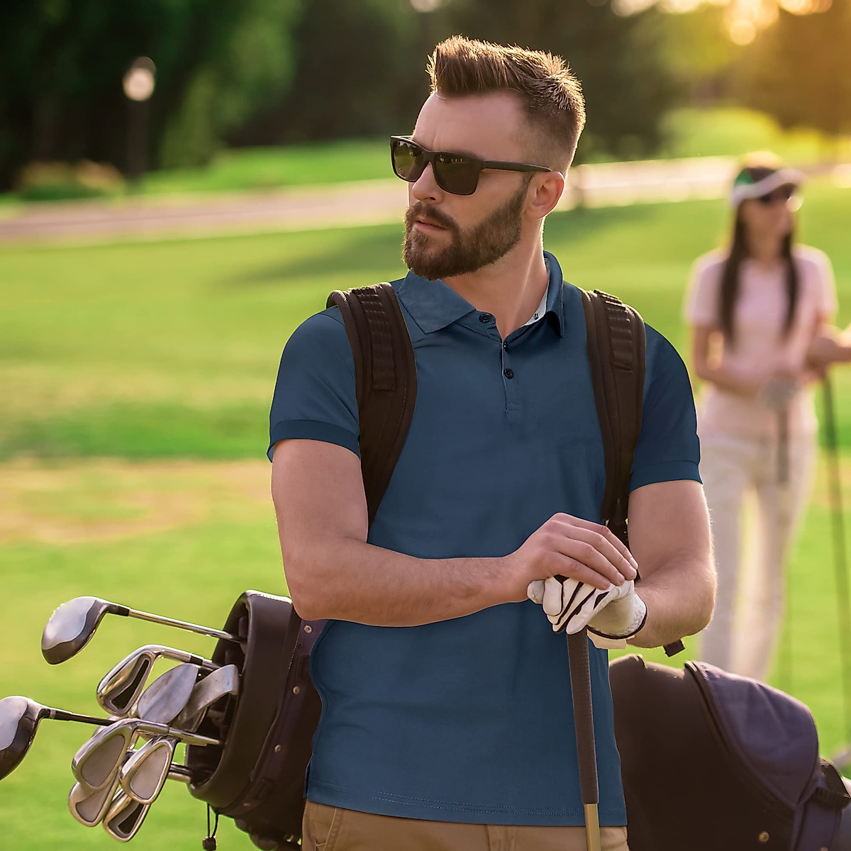 Mio Marino Golf Polo Shirts for Men - Dry Fit - Ultra-Thin Breathable Fabric - Navy - Large