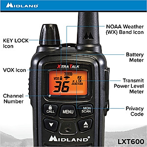 Midland LXT600VP3 36 Channel FRS Two-Way Radio - Up to 30 Mile Range Walkie Talkie - Black (Pack of 12)