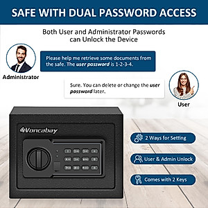 Voncabay Money Safe Box for Home with Sensor Light and Mute Function & Fireproof Security Safe Box for Money Safe with Emergency Power Outlet, Lock Box Fireproof Safe with Digital Keypad