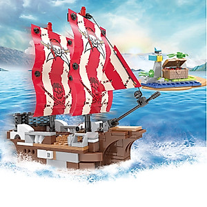 Finebely 3in1 Pirate Ship Building Set with Treasure Island, Toy Pirates Island Building Kit, Outpost with Slide and Seesaw, Creative Playset Pirates Themed Gifts for Boys Ages 6 Years and up, 260 Pcs