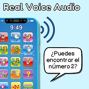 ZeenKind Baby Phone Toy English & Spanish Learning for Toddlers 1 2 3 Years Old, Learn Spanish ABC Numbers Animal Sounds, Interactive Bilingual Cellphone Toy for Kids, Juguetes Educativos, Blue