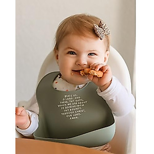 Be A Heart Catholic Silicone Bibs for Babies & Toddlers, Meal Blessing Prayer Bib, Baby Baptism Gift (Ube)