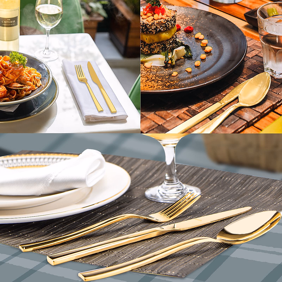 Gold Silverware Set, Briout 40 Piece Stainless Steel Flatware Cutlery Set Service for 8 Luxury Square Tableware Thick Knife Fork Spoon for Home Kitchen Restaurant Wedding, Mirror Polished