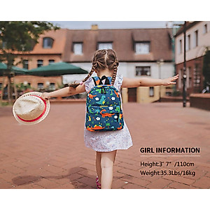 Zicac Children's Cute Canvas Backpacks Toddler Backpack (M, Blue Dinosaur)