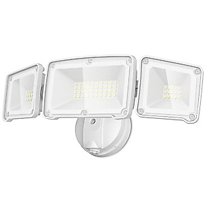 LEPOWER 3500LM Dusk to Dawn LED Security Lights Outdoor, 35W Outdoor Flood Light with Photocell, 5500K, IP65 Waterproof 3 Head Exterior Light for Garage, Patio, Yard