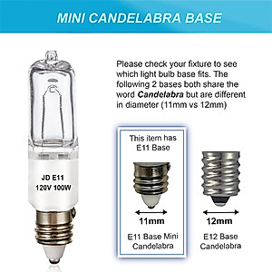 4 Pack JDE11 Bulb,120V 100W Halogen Candelabra Bulbs,T4 Mini Base JD E11 Bulb ,Dimmable 2700K Warm White（Replacement E11 LED bulb,for Chandeliers,Candelabra,Ceiling Fan, Table Lamps, Cabinet Lighting