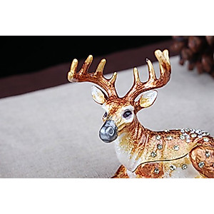 Deer Trinket Box Metal Deer Fawn Jeweled Enamel Trinket Box Christmas Decor Deer Gift (Crystals)