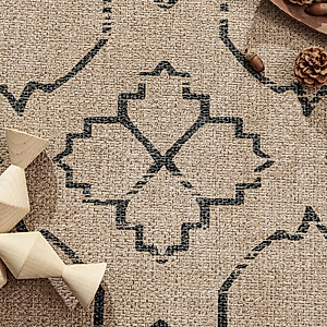 jinchan Runner Rug 2x8 Area Rug Recycled Boho Chic Jute Rug Indoor Outdoor Floor Cover Print Floral Rug Black Accent Rug for Living Room Bedroom Dining Room Patio Garden