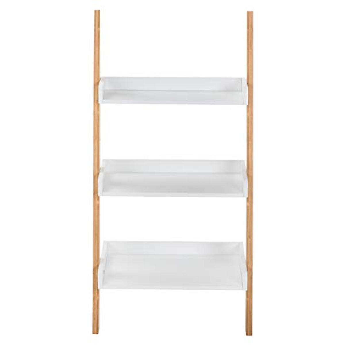House of Living Art Ladder Shelf with 3-Tiers of Storage, White and Bamboo