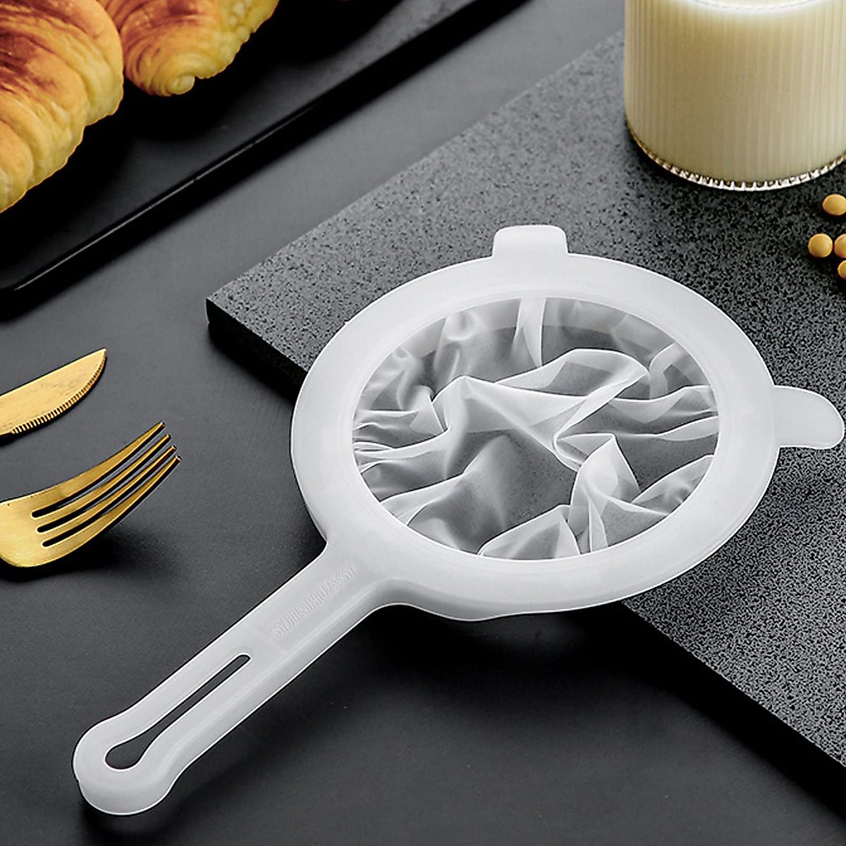 SYJINHUASY Kitchen Ultra-Fine Nylon Mesh Strainer Food Yogurt Mesh Sieve Plastic Mesh Colander with ​Handle Mini Brine Shrimp Separation Net for Filtering Juice Juice Milk Honey (200Mesh)