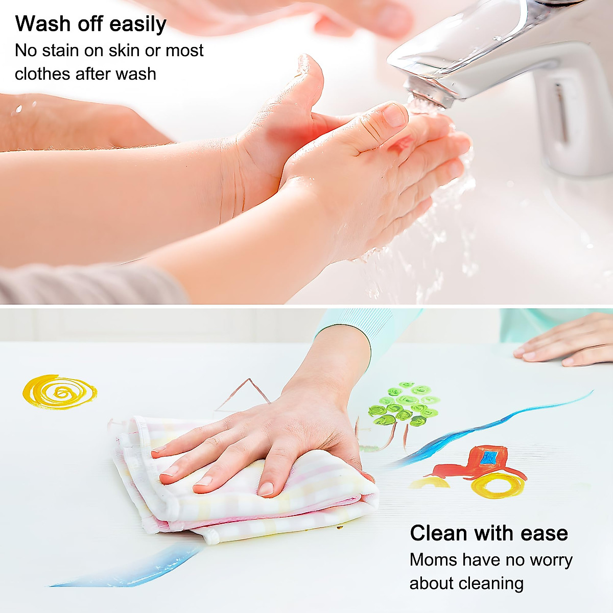 Washable Finger Paint Set, Shuttle Art 46 Pack Kids Paint Set with 14 Colors(60ml) Finger Paints, Brushes, Finger Paint Pad, Sponge, Palette, Smock, NonToxic for Toddlers Home Activity Early Education