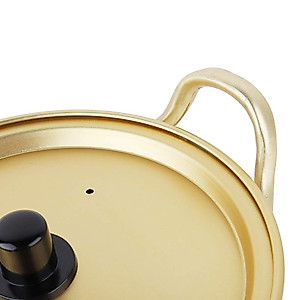 Korean Ramen Cooker, Food Noodle Ramen Cooker Practical Yellow Aluminium Cooker Korean Ramen Cooker Quick Cooker with Lid and Double Handle Quick Heating Ramen Cooker for the Kitchen(16cm Pot)