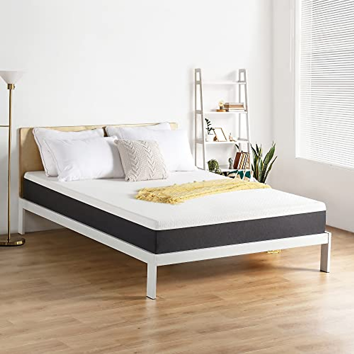 Olee Sleep Eos 10-Inch Memory Foam Mattress in Grey, Twin & 18 Inch Tall Heavy Duty Steel Slat/Anti-Slip Support/Easy Assembly/Mattress Foundation, Black