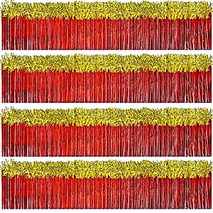 10 Pcs Graduation Parade Float Decorations, Include Foil Fringe Garland Set of 4 and Metallic Twist Garland Set of 6, Car Decorations for Congrats Grad (Cute Red and Gold)