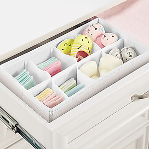 mDesign Fabric 8-Section Divider Drawer Organizer Bin for Baby Nursery Dresser, Closet, Changing Table Organization, Hold Clothes, Toys, Diapers, Bib, Blanket, Jane Collection, 2 Pack, Cream/White