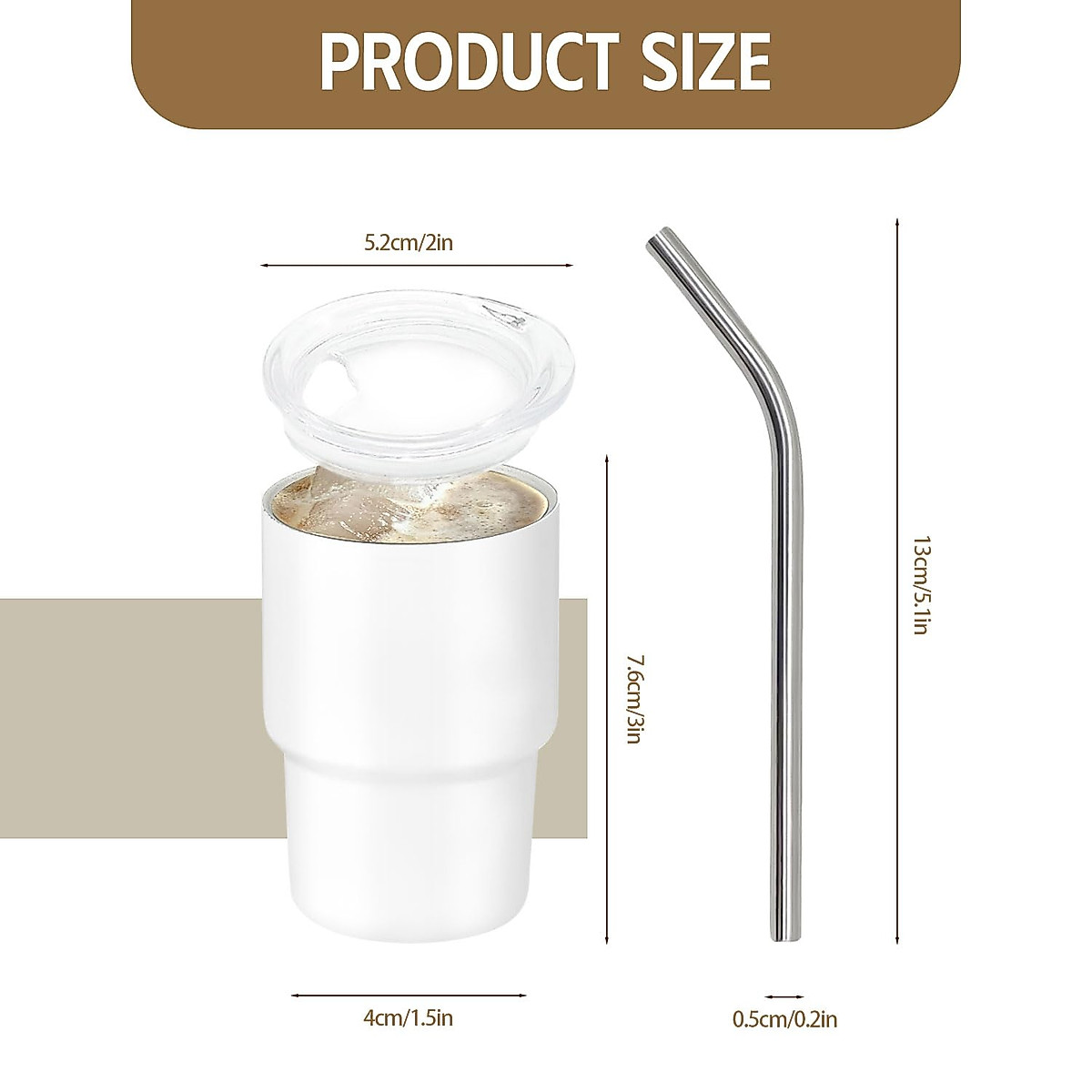 YOUKE OLA 16 Pack Sublimation Shot Glasses Tumblers Blanks Mini Wine Tumbler with Lid and Straw Stainless Steel Tumblers Cups Bulk for Sublimation Oven Printing, 3oz White