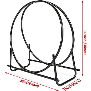 HECASA 30 Inch Firewood Log Hoop Curved Fireplace Wood Storage Holder Heavy Duty Wood Stove Accessories for Outdoor Indoor Black