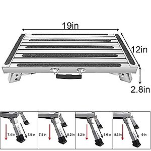 RV Step, RV Step Stool, Adjustable Height Aluminum Folding Platform Step with Non-Slip Rubber Feet, Handle, RV T Level, Durable Construction Supports Up to 1000 lbs, Easy Storage and Transport HELESIN