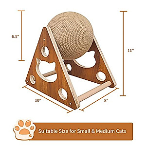AGYM Cat Scratcher Toy, Natural Sisal Cat Scratching Ball, Cat Scratcher Toy with Ball, Scratching Ball for Cats and Kittens, Interactive Solid Wood Scratcher Pet Toy, Diameter 6.5 Inch