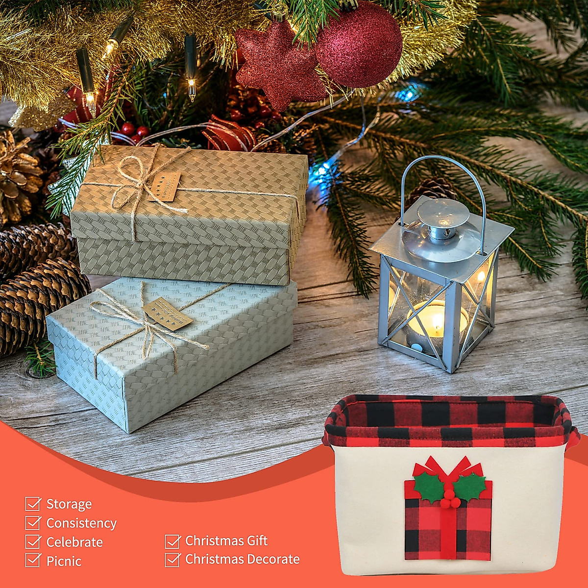 A Tisket A Tasket Christmas Gift, Christmas Decoration Storage Basket with Handle for Holiday Christmas Halloween, Christmas Surprise Pattern Large Collapsible Storage Box for Living Room 13"