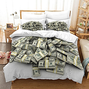Dollar Currency Bed 3-Piece Theme Decoration, Fun Art Quilt Cover, Banknote Theme Decoration Bed Duvet Cover, Bedroom Room Personality Decoration 3-Piece Set Single（135x200cm）