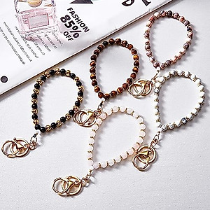 Lostars Key Chain Keychain Wristlet Marble Beaded Keychain Bracelet 14k Gold Plated Keychain Bracelet Key Chains for Car Keys (Pink)