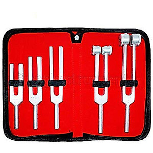 SURGICAL ONLINE Tuning Fork Set of 5 for Nursing, Medical and Music Students (C128, C256, C512, C1024 & C2048) Zipper Case Included