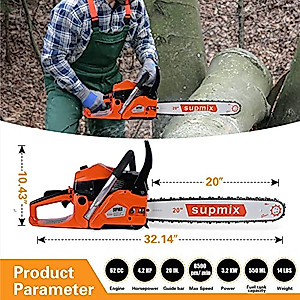 Gas Chainsaw 62CC Power Chain Saw 20 Inch Guide Board Chain saws 2-Cycle Gasoline Handheld Cordless Petrol Chain Saws for Trees Gas Powered Farm, Ranch and Garden Tools