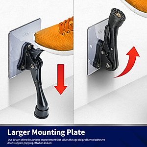 HOME&I No Drilling Kick Down Door Stopper, Large Self Adhesive Screw Bracket,Plate,Commercial Heavy Duty Door Kick Stopper,Height-Adjustable Rubber Foot (Black, 4 inch x 1 Pack)