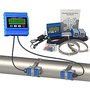 VTSYIQI TUF-2000M-TS-2 Ultrasonic Flow Meter with Power Adapter DN15-100mm 0.59-3.93in Clamp On Transducers Flowmeter