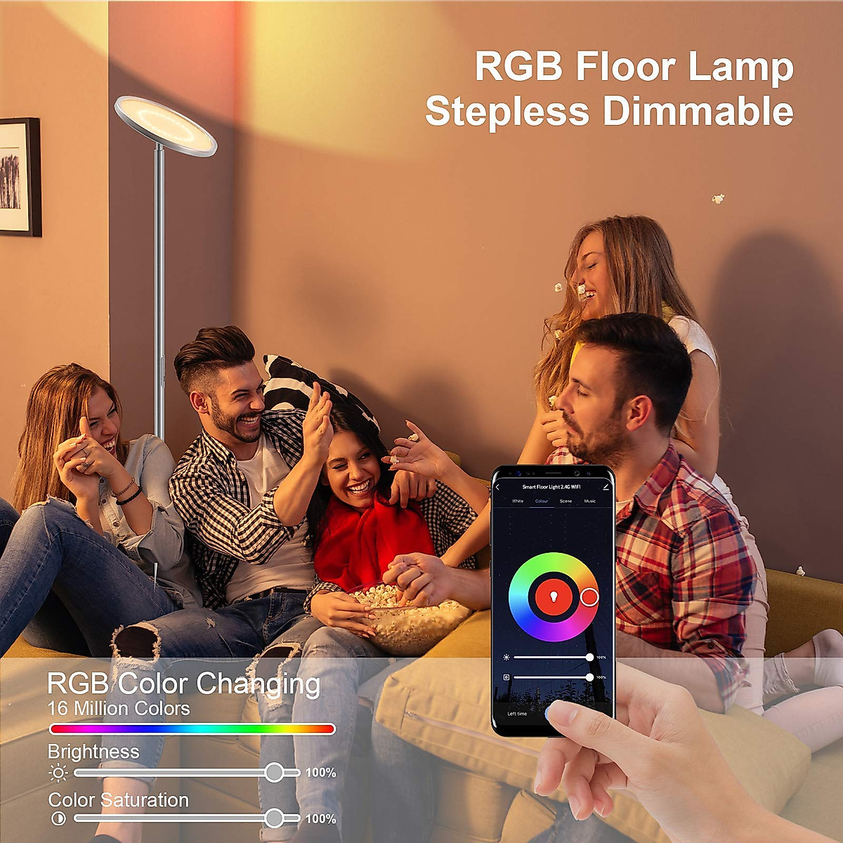 LEPOWER LED Bright Floor Lamp, Smart Floor Lamp, Torchiere Standing Lamp for Living Room, Bedroom, Office, Touch Dimmable Compatible with Alexa, Google Home