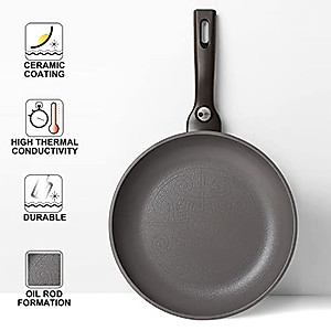JOVELY 8" Ceramic Nonstick Frying Pan, PFAS-Free, Dishwasher Safe, Aluminum Steel Body, Stay-Cool Handle, Ultimate Nonstick Cookware for Delicious and Healthy Meals