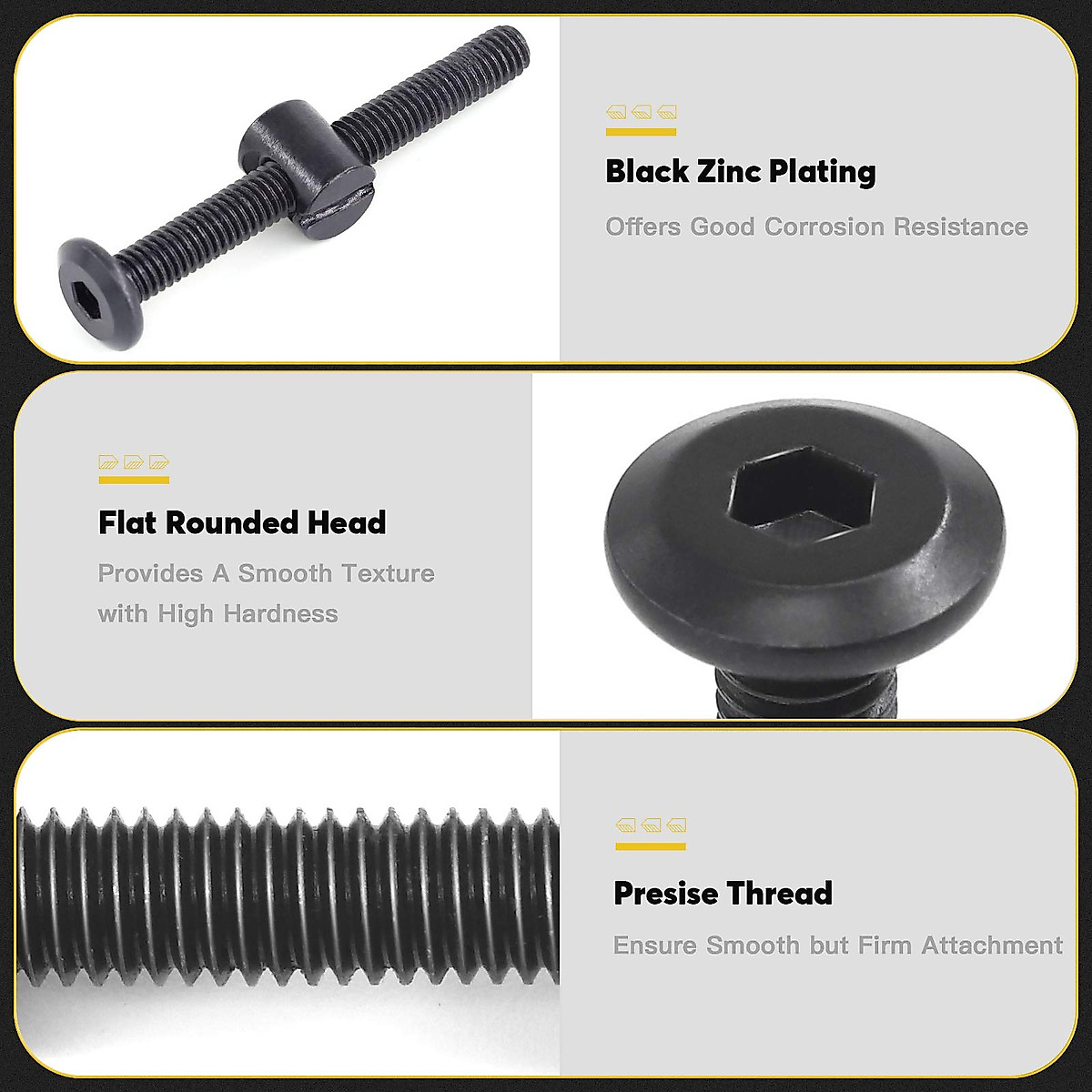 Mardatt M6 x 55mm 24PCS (12 Sets) Black Zinc Plated Hex Socket Cap Bolts Crib Bolts and Barrel Nuts Cross Dowel Replacement for Crib Cots Beds Chair Table Desk Furniture