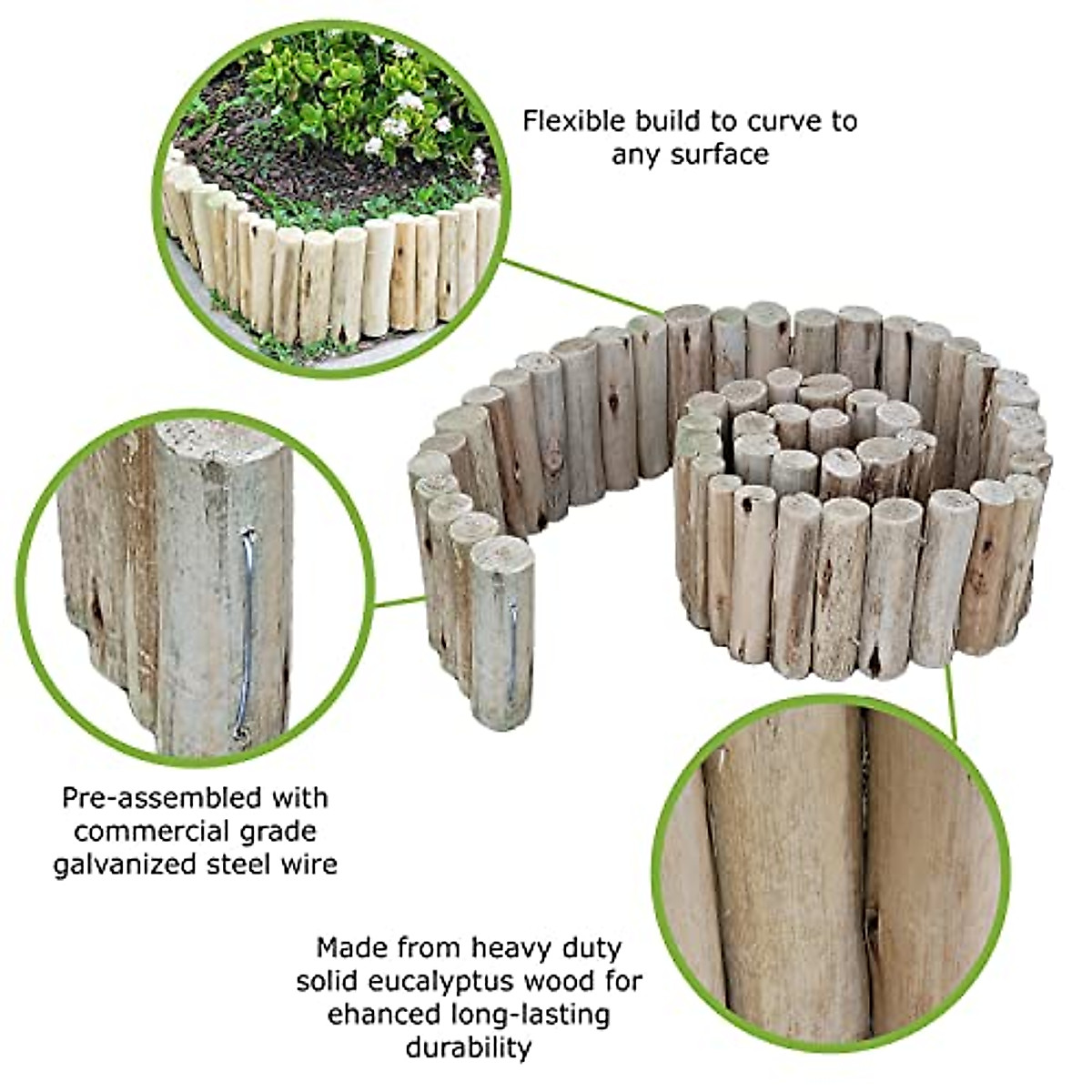 Backyard X-Scapes Natural Eucalyptus Wood Solid Log for Garden Edging Lawn Landscape Fence Borders 72 in L x 6 in H x 1.25 in D