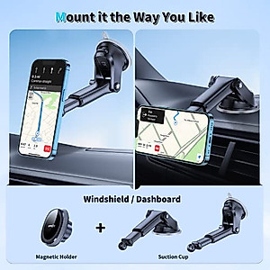 APPS2Car Compatible for MagSafe Car Mount, Magnetic Phone Holder for Car Dashboard Windshield iPhone Car Mount Holder Compatible with iPhone 14 13 12 Pro Plus Max Mini MagSafe Mount, 12 Strong Magnets