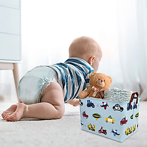 HKEC Rectangle Kids Toys Storage Baskets with Handles, Collapsible Car Storage Box for Playroom,Waterproof Cute Books Organization,Shelf Baskets,Baby Basket(Car)