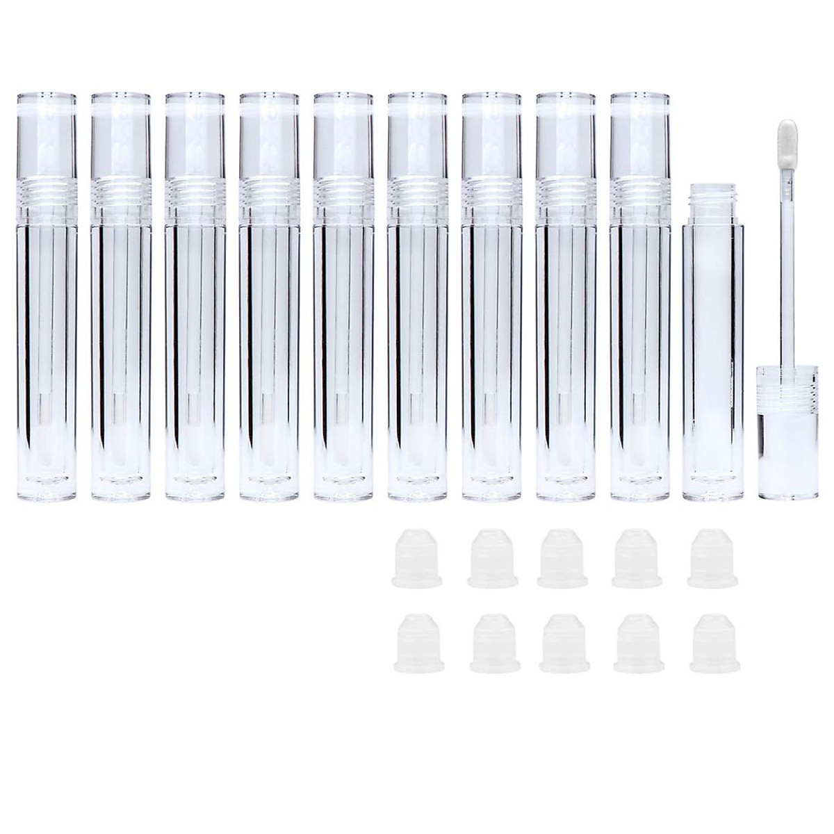 Lip Gloss Tubes with Wand Empty, 10 Pack 5ml Transparent Lip Gloss Containers, Clear Crystal Lip Gloss Tubes with Rubber Stoppers for DIY Lip Gloss