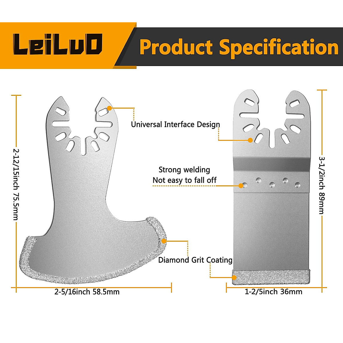 LEILUO Oscillating Multi Tool Blades 5 Pack Diamond Multitool Blades for Grout Removal Fit DeWalt Milwaukee Makita Ryobi and More