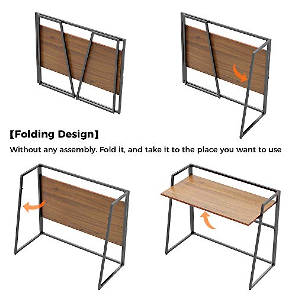 DESIGNA Small Folding Computer Desk, Small Desks for Small Spaces, 41 inch Small Folding Desk for Student Portable Computer Desk, Folding Office Desk with Protective Railing, Folding Desk