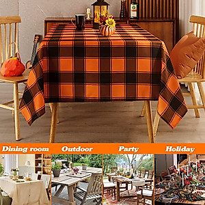 MikiUp Checkered Rectangle Fall Tablecloth - Waterproof, Wrinkle Resistant and Washable Gingham Table Cloth Decorative Table Cover for Party, 160GSM Orange/Black 60 x 84 Inch