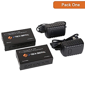 J-Tech Digital HDMI Extender by Single Cat 5E/6/7 Full Hd 1080P, EDID Copy, Dolby Digital/DTS with HDMI 2.0 Cable 3ft- 2 pack