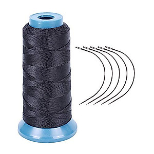 Black Hair Weaving Thread with 12 pcs of 9cm-C Type Needles/Curved hair Needles Hair Extention Accessory Thread for wig making needle