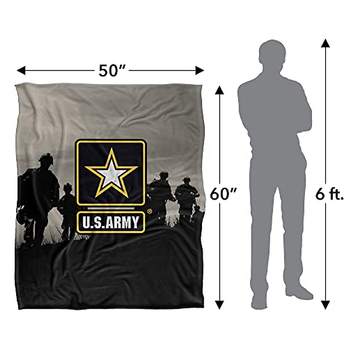 U.S. Army Blanket, 50"x60" U.S. Army Logo with Soldier Silhouette, Silky Touch Sherpa Back Super Soft Throw