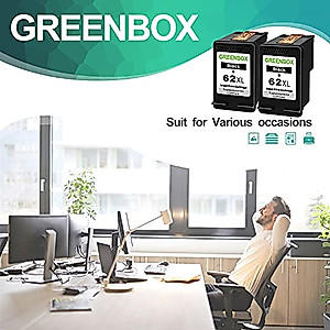 GREENBOX Remanufactured Ink Cartridge 62 Replacement for HP 62XL 62 XL for HP Envy 7640 5660 5540 5640 5642 7645 5549 Officejet 5740 5741 8040 OfficeJet 200 250 Mobile Printer (2 Black)
