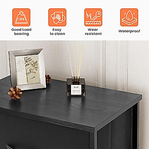 Pellebant Dresser for Bedroom with 5 Drawers, Tall Dresser Vertical Storage Tower, Sturdy Metal Frame, Fabric Storage Bins with Plastic Handle and Wooden Top, Organizer Unit for Closet/Hallway, Black