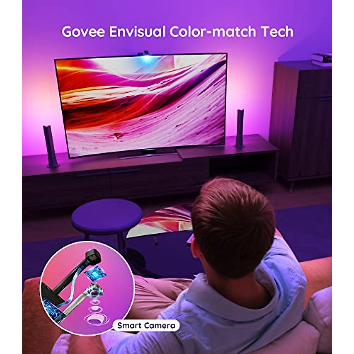 Govee LED Smart Light Bars with Camera, RGBIC Smart Backlights, Music Sync Kit Works with Alexa & Google Assistant, 23 Preset Modes DreamView LED Play Light Bar for 27-45 inch Gaming, PC, TV, Room