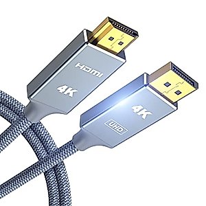 4K DisplayPort to HDMI Cable,Capshi [UHD] 2K@120Hz 4K@30Hz DP to HDMI Cord Nylon Braided Display Port to HDMI Male Uni-Directional Connector for Dell, Monitor, Projector, Desktop, AMD, NVIDIA, HP-6 Ft