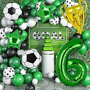 Soccer Balloons 6th Birthday Decoration for Boys, Soccer Balloons Foil Mylar Green Soccer Sports Theme Party Supplies Decor 6Pcs (6th)