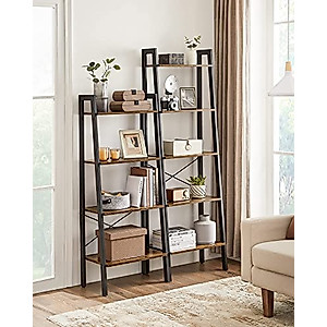VASAGLE ALINRU 5-Tier Bookshelf, Industrial Bookcase and Storage Rack, Wood Look Accent Furniture with Metal Frame, 22.1 x 13.3 x 67.7 Inches, Rustic Brown