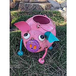 Fun Colorful Enameled Metal Watering Can - Pig, Continental Art Center Inc. CAC193001B